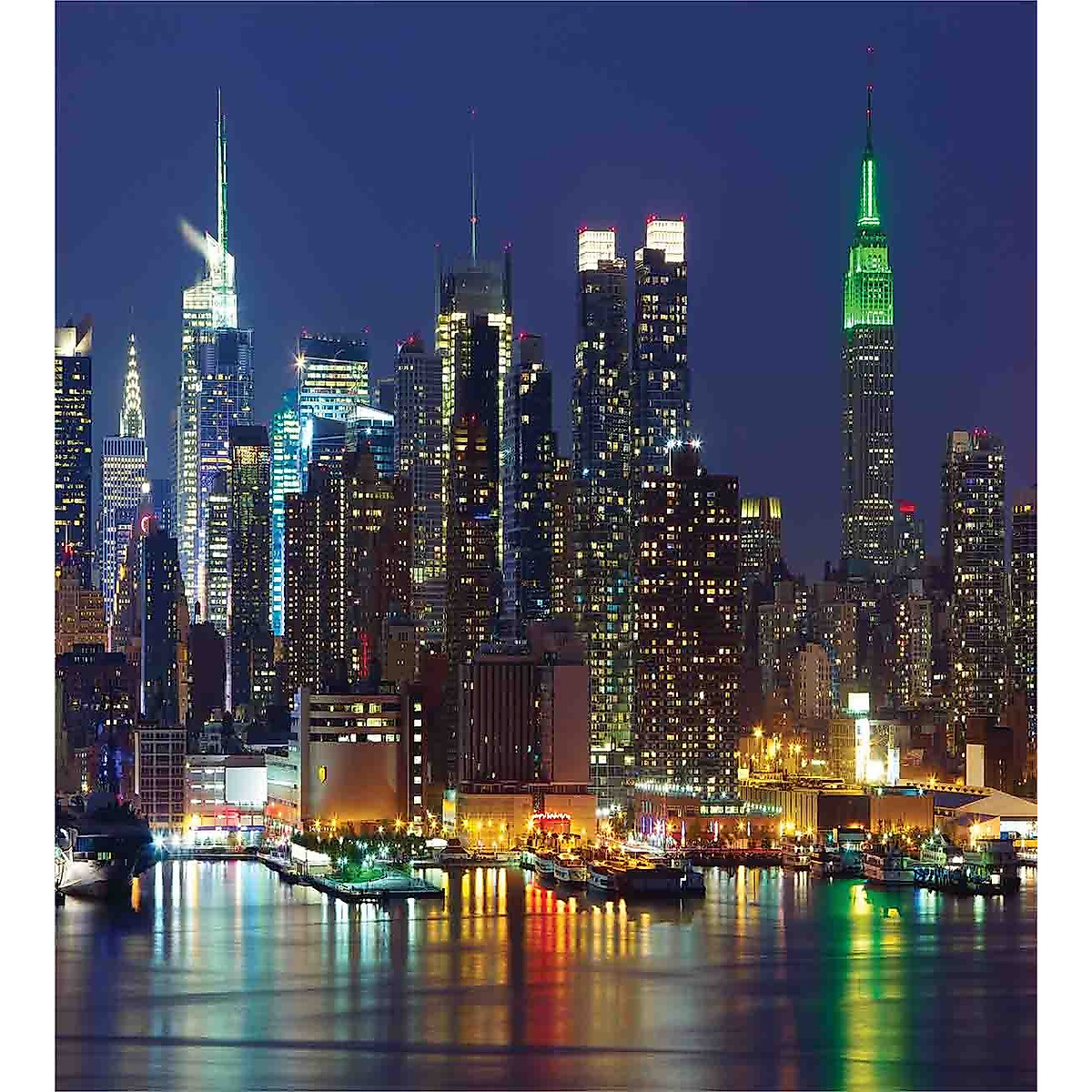 Ambesonne New York Duvet Cover Set, NYC Midtown Skyline in Evening Skyscrapers Metropolis City States Photo, Decorative 3 Piece Bedding Set with 2 Pillow Shams, Queen Size, Royal Blue