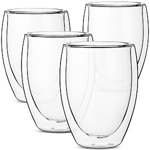 BTaT- WineGlass, 4 Pack, 12 oz (350 ml), Double Wall Insulated, Double Wall Glass Cup, Stemless Wine Glass, Glasses for Wine, Wine Glasses Stemless, Stemless Wine Glass Set, Short Wine Glasses