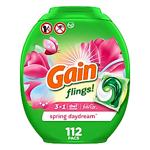 Gain flings Laundry Detergent Soap Pacs HE Compatible 112 ct Long Lasting Scent Spring Daydream