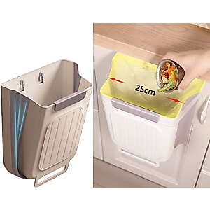 AMANGSCO Kitchen Garbage Can 2 Pcs, 2.9 Gallon Small Hanging Trash Can, Collapsible Kitchen Trash Can, Plastic Trash Bin for Kitchen Under Sink, Office Desk Countertop, Bathroom, Bedroom