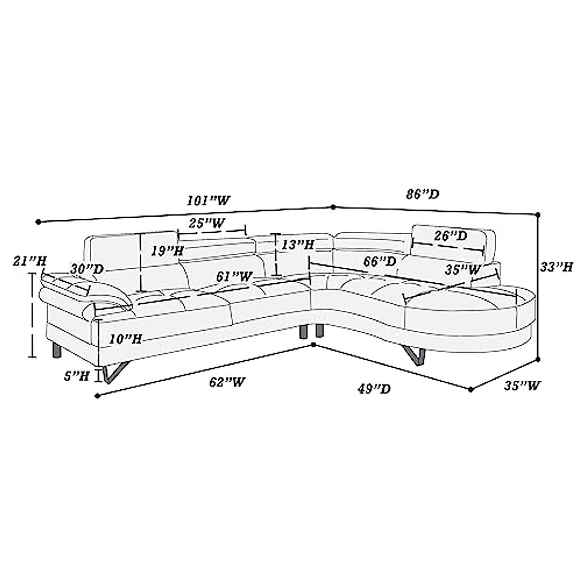 Poundex F6984 Bobkona Isidro Faux Leather sectional