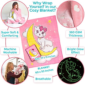 Glow in The Dark Blankets for Girls - Kids Blankets for Girls, Glows 8+ Hrs, Glow in the Dark Throw Blanket for Girls, Fuzzy Pink Blanket, Toddler Fleece Blanket, Teen Blanket for Cat Lovers, 50x60in