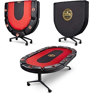 Triton Premium Poker Table for 10 Players - Foldable and Long-Lasting Poker Table, Luxurious Vegas Style Casino Experience at Home