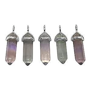 Silver Plated Fluorite Gemstone 1.5 X .2 inch Hexagonal Bullet Point Pendulum Pendant