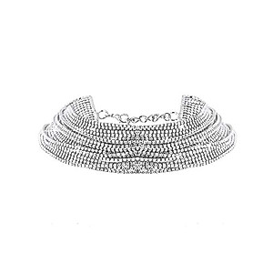 Nicute Layered Rhinestone Choker Sparkly Crystal Necklace Diamond Statement Necklace Jewelry for Women (Silver)