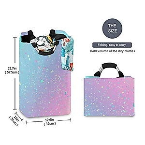 senya Large Storage Basket Collapsible Organizer Bin Laundry Hamper for Nursery Clothes Toys, Unicorn Background with Rainbow