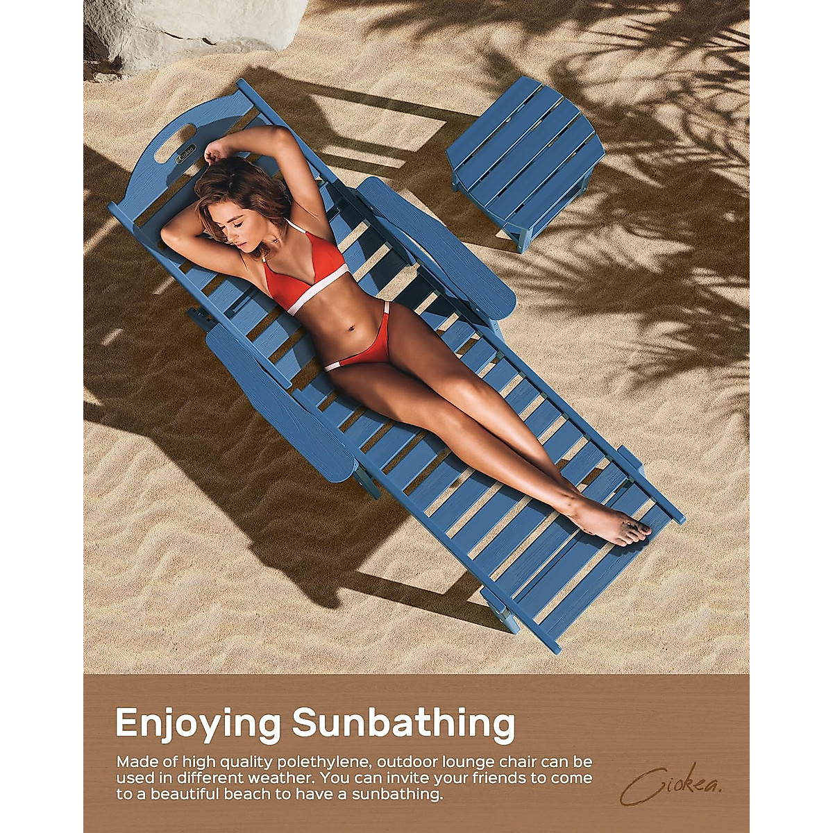 Ciokea Chaise Lounge Chair Outdoor with Wood Texture, Adjustable 5-Position Chaise Lounge Outdoor, Patio Lounge Chair for Poolside Backyard, Azure Blue