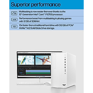 HP Pavilion Desktop PC, 12th Gen Intel Core i7-12700, 12 GB SDRAM, 512 GB SSD, Windows 11 Home, Wi-Fi 6 & Bluetooth, 9 USB Ports, Wired Keyboard & Mouse Combo, Pre-Built PC Tower (TP01-3070, 2022)