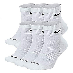 NIKE Plus Cushion Socks (6-Pair) (M (Men's 6-8 / Women's 6-10), Ankle(Quarter) White)