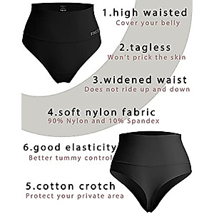 FINETOO High Waisted Thongs for Women Tummy Control Underwear Soft Nylon Stretchy No Show High Rise Thong Panties 4 Pack