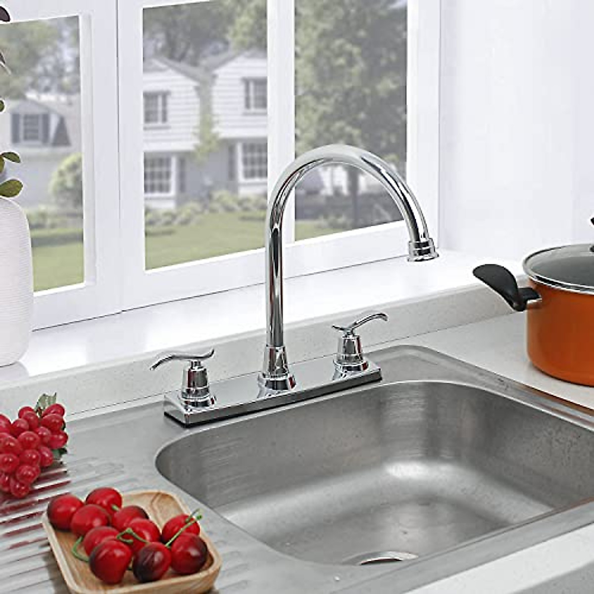 SOLVEX 2 Handle Kitchen Sink Faucet, High Arc 360 Swivel Stainless Steel Pipe 3 Hole Kitchen Faucet, Commercial Modern Chrome Kitchen Sink Faucet, US-SP-80093
