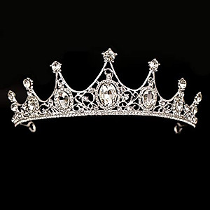 FORSEVEN Rhinestone Tiara Crystal Princess Crowns Pageant Birthday Wedding Party Headband Hair ​Accessories for Women and Girls (Silver)