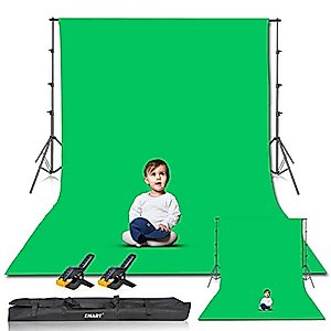 EMART Photo Video Studio 8.5 x 10ft Green Screen Backdrop Stand Kit, Photography Background Support System with 10 x12ft 100% Cotton Muslin Chromakey Backdrop