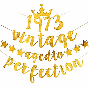 Glitter 50th Birthday Banner Decorations for Men Women, Gold Vintage 1973 Aged to Perfection Party Supplies, Fifty Year Old Bday Anniversary Hanging Sign Decor