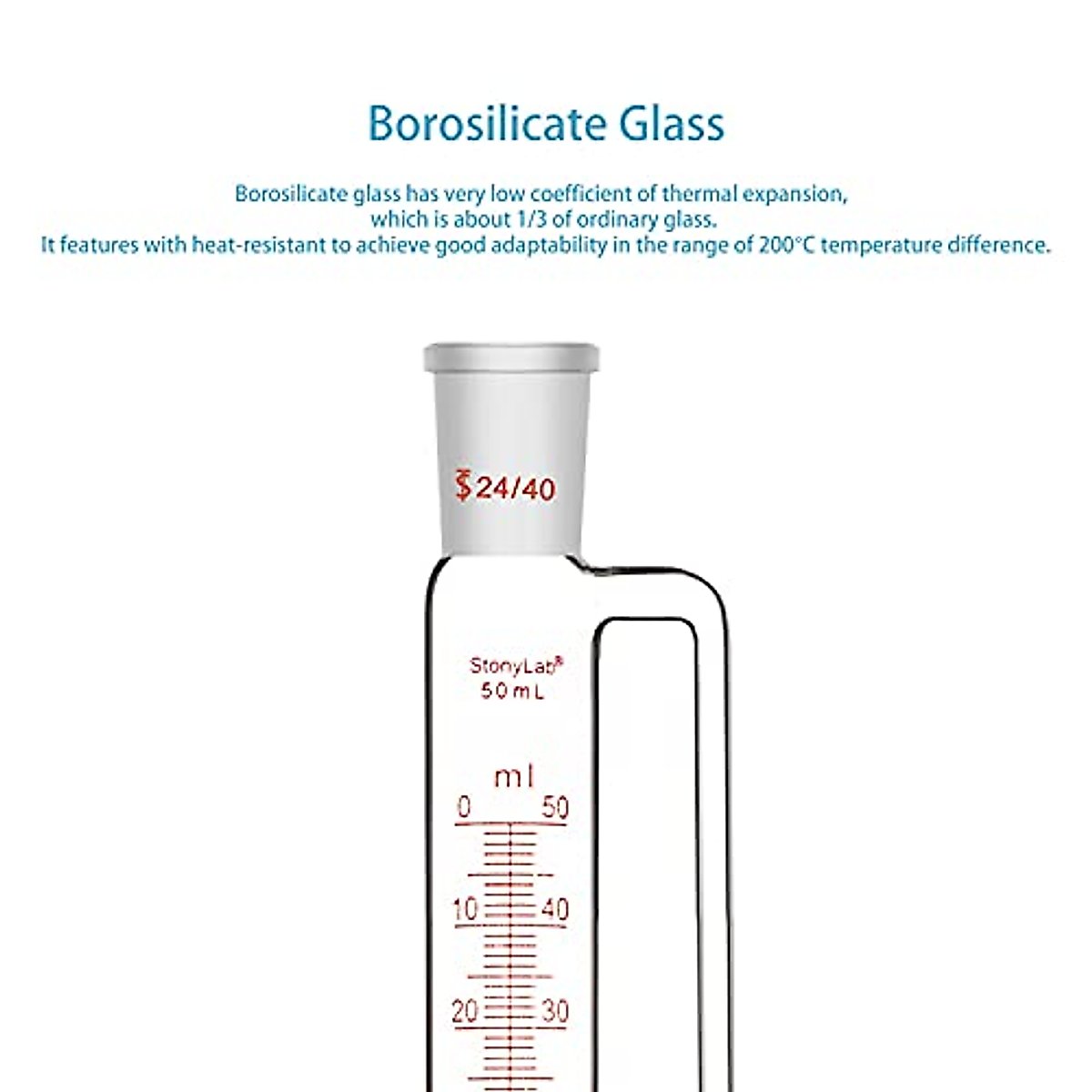 stonylab Pressure Equalizing Graduated Addition Funnel, Borosilicate Glass Dropping Funnel 24/40 Joint 50 ml with PTFE Stopcock for Laboratory (50 ml)