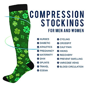 Wusikd Patrick Green Clover Compression Socks for Women and Men Circulation Shamrock Long Socks for Athletic Running 1