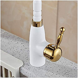 Kitchen Sink Faucet for Bar Farmhouse Commercial, White and Gold Kitchen Faucet, Sink Mixer Tap, 360 Degree Rotation Kitchen Mixer Taps, Single Handle Kitchen Tap (Color : Yellow)