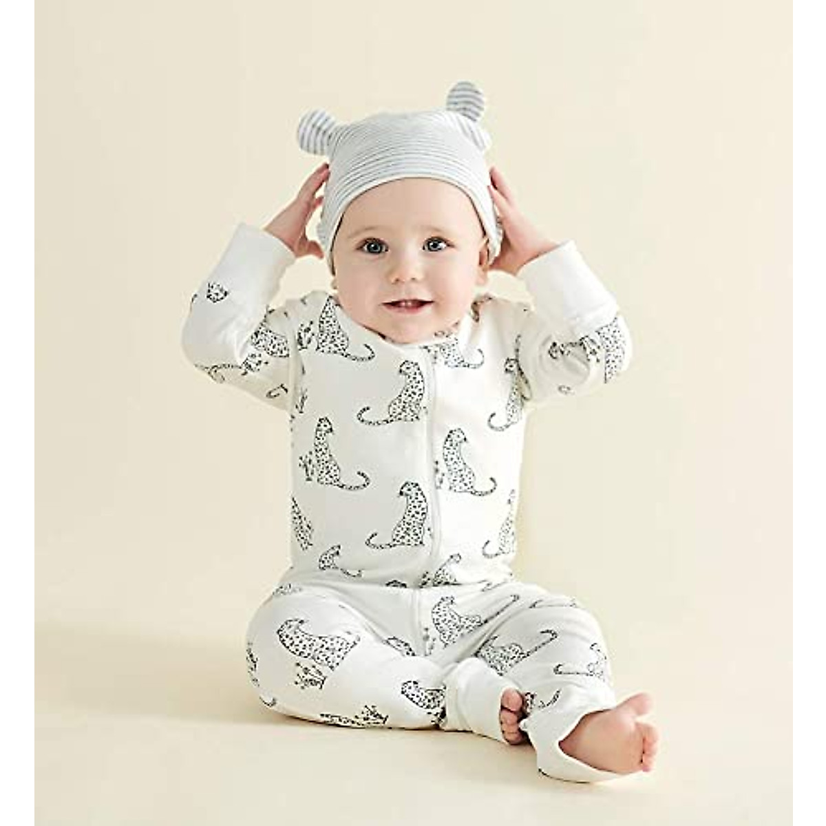 Owlivia Organic Cotton Baby Boy Girl Zip Up Sleep N Play, Footless, Long Sleeve(12-18 Months, Leopard)