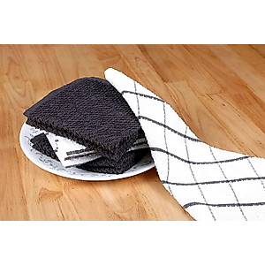 Cotton Terry Kitchen Dish Cloths | Set of 10 | 12 x 12 Inches | Super Soft and Absorbent |100% Cotton Dish Rags | Perfect for Household and Commercial Uses | Black