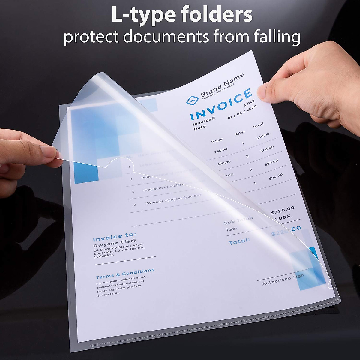 WOT I 48PCS Plastic Clear Document Folders - L-Type Folders Copy Safe Project Pockets, for A4/ Letter Size Sheets, Transparent Color