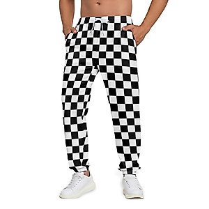 INZVKJLU Black and White Checkered Pants for Men - Sweatpants and Joggers - Plaid Gingham Style