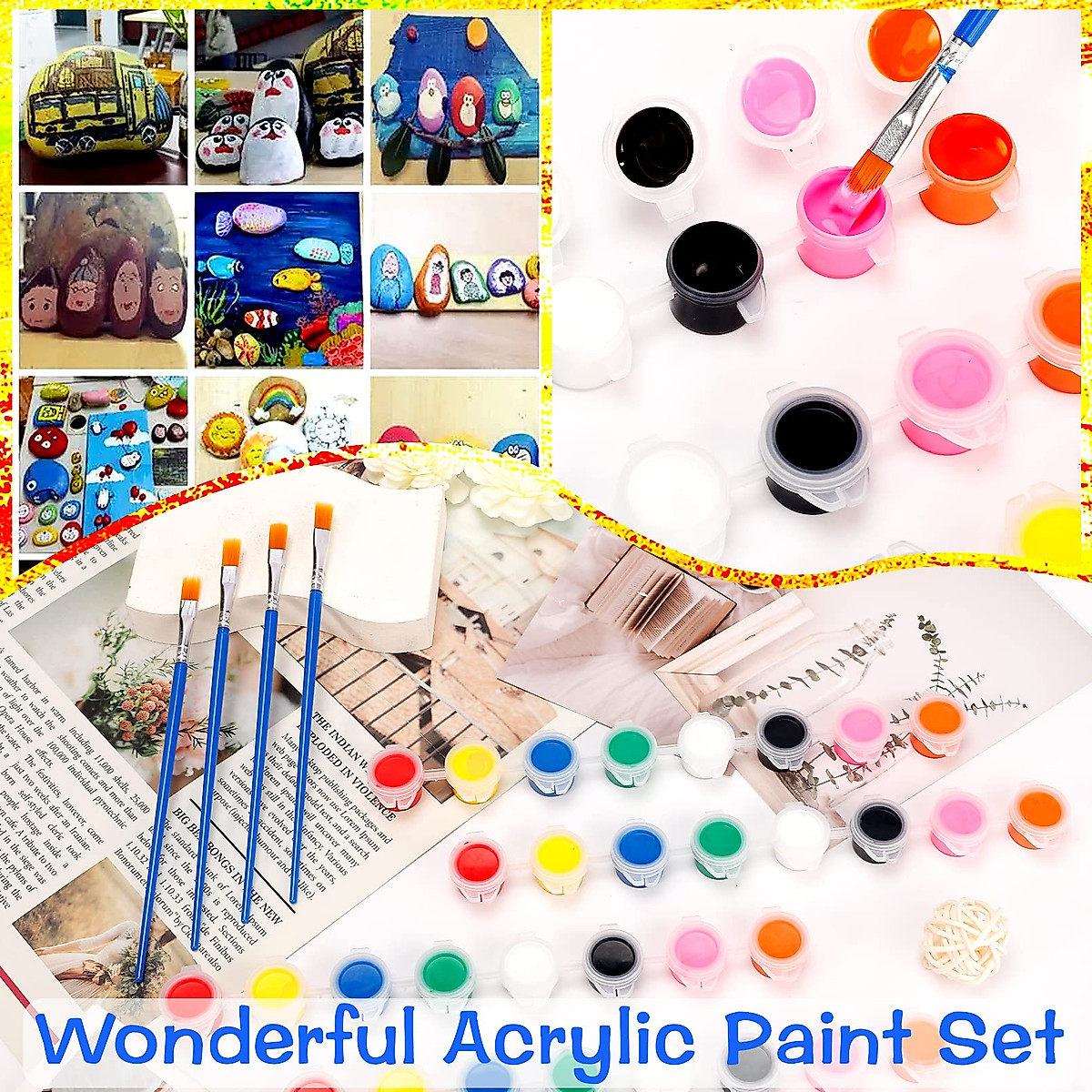 Acrylic Paint Strips For Kids&Adults,Bulk Set of 12 Washable Filled Paint Sets in 8 Colors,With 12 Paintbrushes,Painting Art Supplies Craft Paint Pots,Perfect for Home Birthday Party Favors(8 Color)