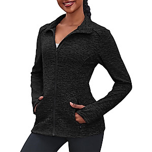 Zuoyouzi Women's Full Zip Jacket Sweatshirts Long Sleeve Slim Fit Athletic Track Running Jackets Outerwear with Pockets