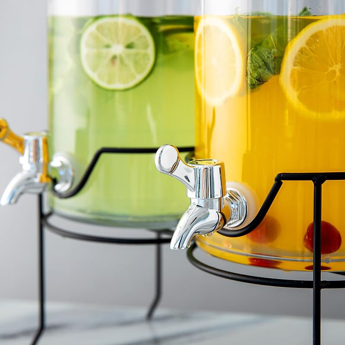 2 Pack Drink Dispenser with Stand Beverage Dispenser Each 1 Gallon Glass Drink Dispensers for Parties Lemonade Sangria Dispenser Mason Jar Drink Dispensers