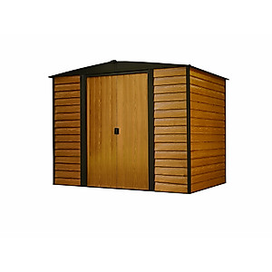 Arrow Shed WR65 Steel 6 x 5 ft. Low Gable Galvanized Coffee/Woodgrain Storage Shed, Wood Grain