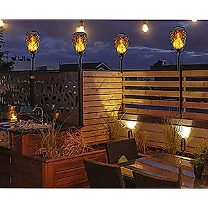 Solar Landscape Path Garden Lights Outdoor 3 in 1 Adaptors Deck Lighting Fence Post Light Dancing Flickering Flame Torch LED Wall Lamp Waterproof for Yard Porch Patio 4 Pack