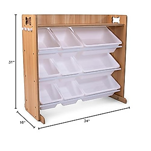 Humble Crew Aspen Supplies Shelf and 9 Plastic Storage Bins, Natural/White Pet Organizer