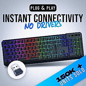 KLIM Chroma Wireless Gaming Keyboard RGB - New 2023 - Long-Lasting Rechargeable Battery - Quick & Quiet Typing - Water Resistant Backlit Wireless Keyboard - Teclado Gamer - PC PS5 PS4 Xbox One Mac