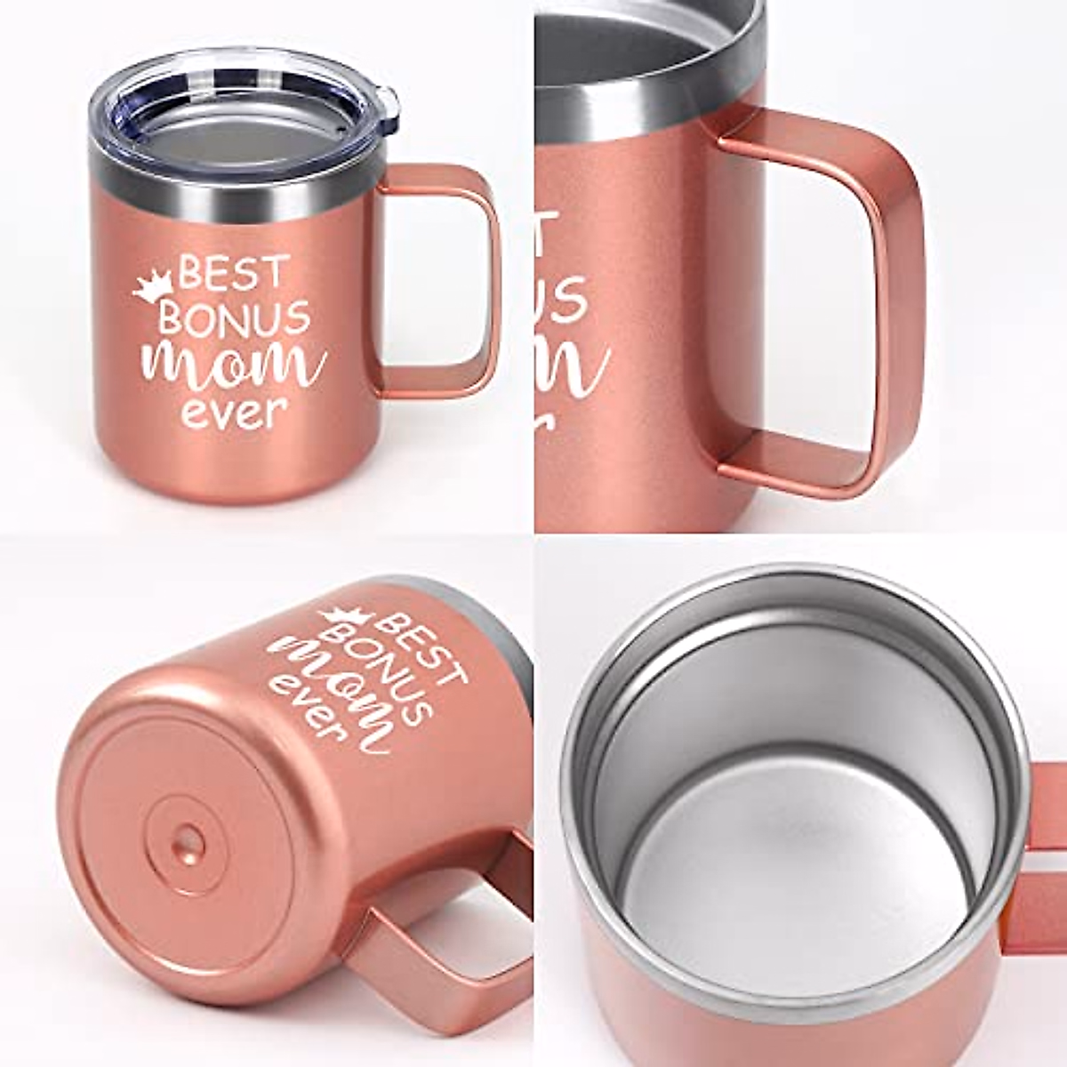GINGPROUS Mother's Day Gifts for Mom, Best Bonus Mom Ever Birthday Gifts for Women Bonus Mom Mother New Mom to Be from Daughter Son, 12 Oz Insulated Stainless Steel Insulated Travel Mug, Rose Gold