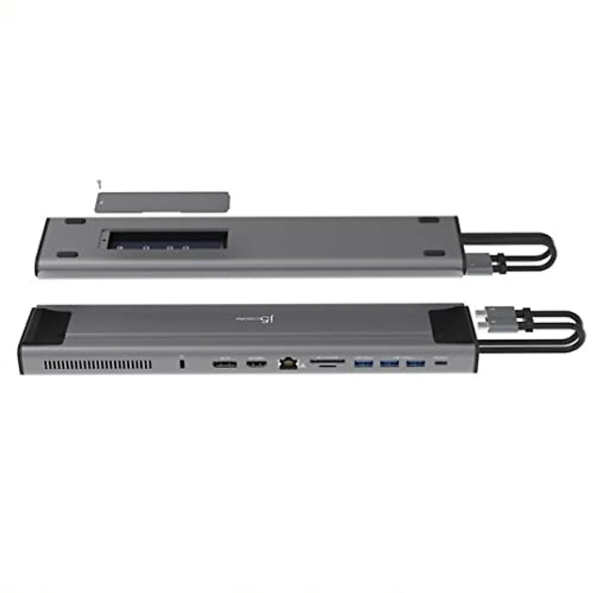 j5create USB C Dual 4K 60Hz Display Docking Station (12-in-1), Built-in M.2 SSD Slot, HDMI, DisplayPort, 10Gbps USB-A, Card Reader, PD 100W, Ethernet, for 2021 MacBook Pro (JCD552)