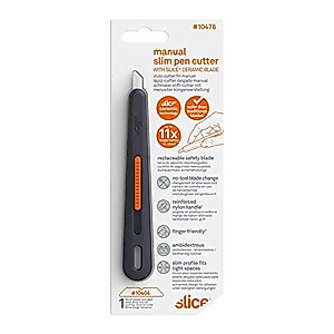 Slice 10476-CS Manual Slim Pen Cutter, Tighter Control, Finger Friendly Ceramic Blade, Side Slider Button for Thumb Blade Control, Lasts up to 11x Long as Stainles Metal, 12 Pack