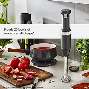 KitchenAid Cordless Variable Speed Hand Blender with Chopper and Whisk Attachment - KHBBV83, Matte Charcoal Grey