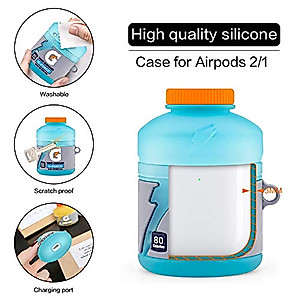 Alquar for Airpods 1&2 Case, Soft Silicone 3D Cute Cartoon Food Character Airpods Cover, Kawaii Funny Cool Drink Design AirPod Charging Case Skin for Kids Teens Girls Boys with Keychain (Sprot Water)