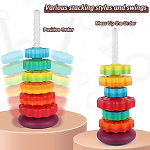 JUXUE Spinning Toy, Rainbow Stacking Toys for Toddlers 1-3, Ring Stacker Baby Toys 6 to 12 Months, 1 One Year Old Girl Boy Christmas Birthday Gifts, Montessori Autism Sensory Toy