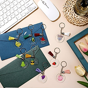 Fumete 45 Pcs Thank You Acrylic Keychains Cute Pun Key Rings Employee Appreciation Gift Greeting Note Acrylic Tassel Keychain (Fruit)