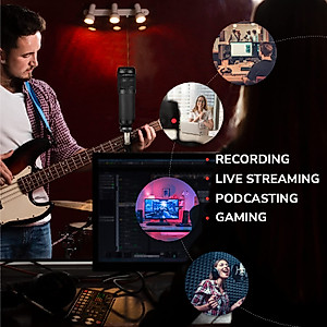 Prisciliano Podcast equipment bundle. Audio Interface with condenser microphone & accesories: Sound Card Mixer. Podcast Studio equipment for Live Streaming, PC, Karaoke Recording and Gaming. DJ Mixer.