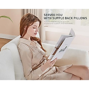 VanAcc Sofa, Modern Couch- Comfy Sofa Couch in Offwhite Bouclé with Embedded Armrest, 3-Seater Couch for Living Room