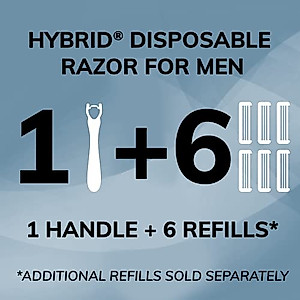 BIC Flex 5 Hybrid Disposable Razors for Men, 1 Handle and 6 Cartridges With 5 Blades, 7 Piece Razor Set for Men