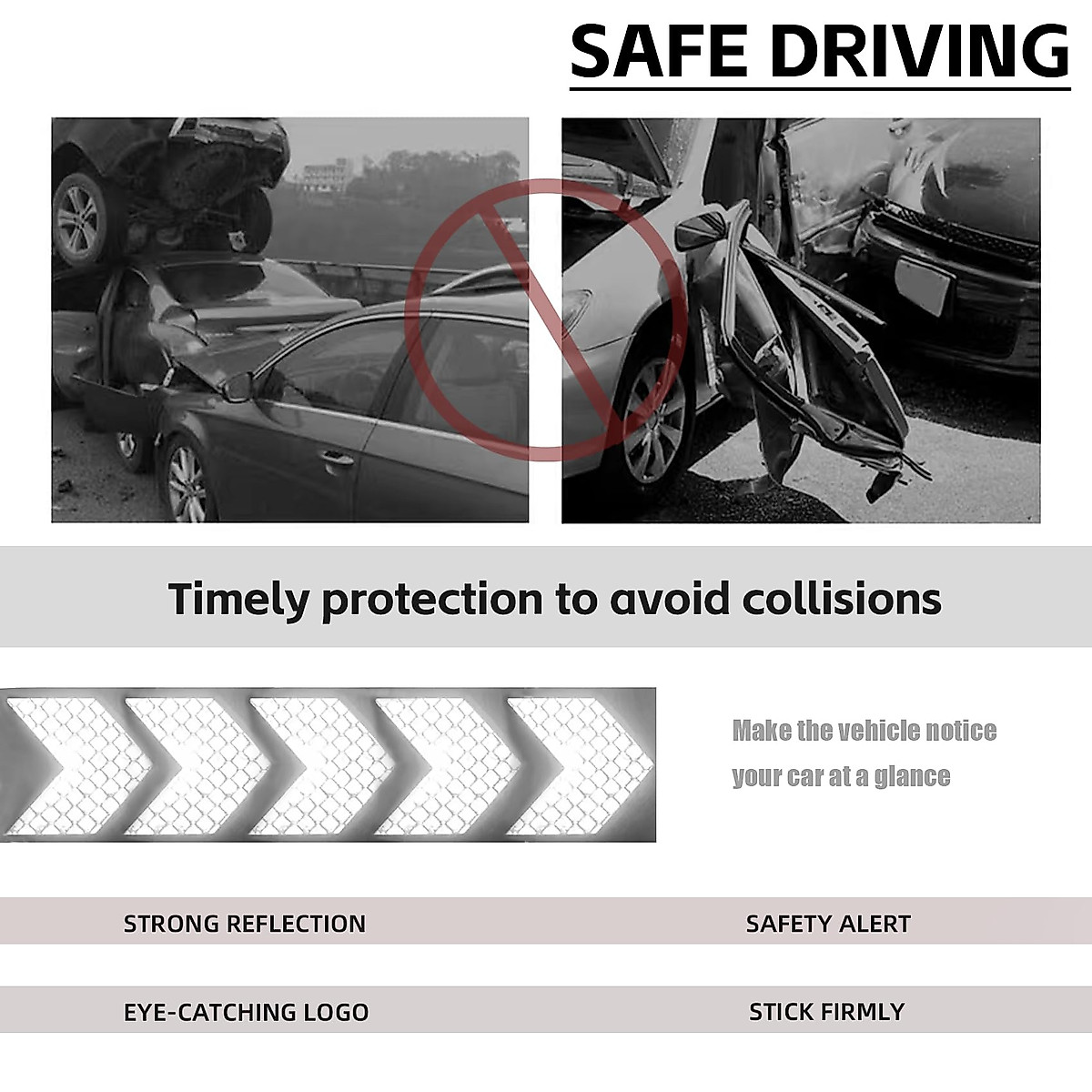 NTNEV 10PCS Arrow Reflective Stickers, Waterproof Vehicle Safety Warning Stripe Adhesive Decals, Bumper Body Helmets Stickers, Universal for Car, Truck, Motorcycle, Bicycle (White)