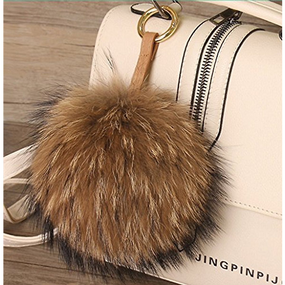 Fosrion 6.3" Diameter Big Raccoon Fur Pom Ball for Shoes Boots Hat Handbag Charms DIY Snap Button or Clasp (Clasp, Natural)