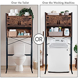Stephan Roberts Washer or Over The Toilet Storage Cabinet w/Height Adjustable Shelf Laundry Room/Bathroom Organizer, 2-Door Freestanding Rack Space Saver, Wood