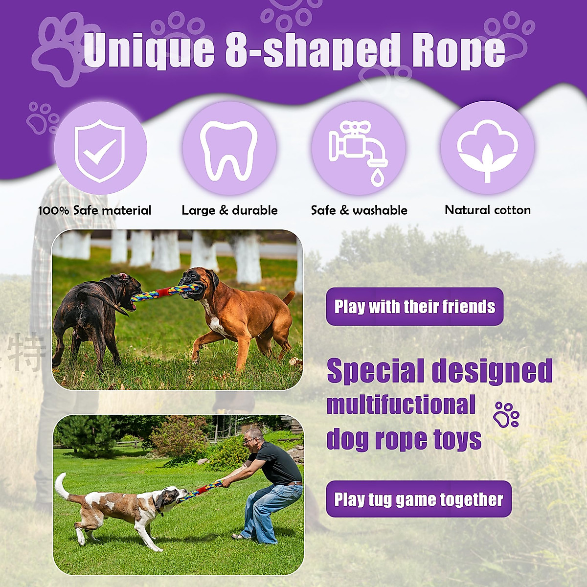 GHOBROFY Dog Rope Toys for Aggressive Chewers, Tough Dog Chew Toys for Medium Large Dog Breeds, Dog Grinding Teeth Chew Toys, Interactive Cotton Tug of War Dog Toy, Dark Color