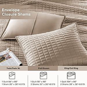 Comfort Spaces Kienna Quilt Set-Luxury Double Sided Stitching Design Summer Blanket, Lightweight, Soft, All Season Bedding Layer, Matching Sham, Taupe, Coverlet Full/Queen(90"x90") 3 Piece