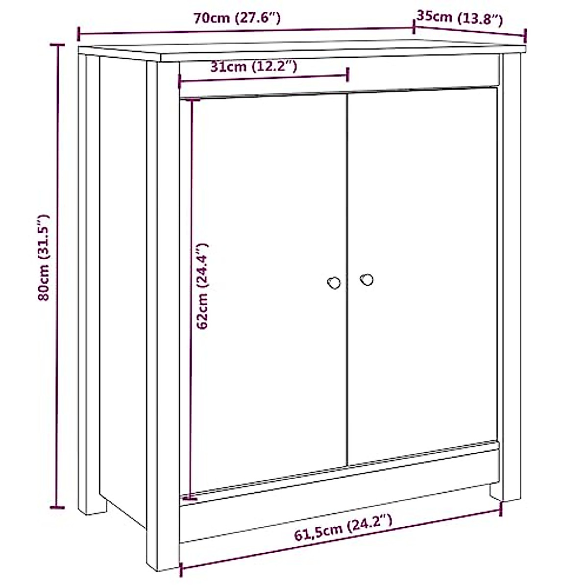 TIFITGO Asomie Sideboard Black 27.6"x13.8"x31.5" Solid Wood Pine Home Furniture Cabinets Fashion Kitchen Indoor Storage Buffets Sideboards Storage Cabinet US Stock Fast Shipment Black