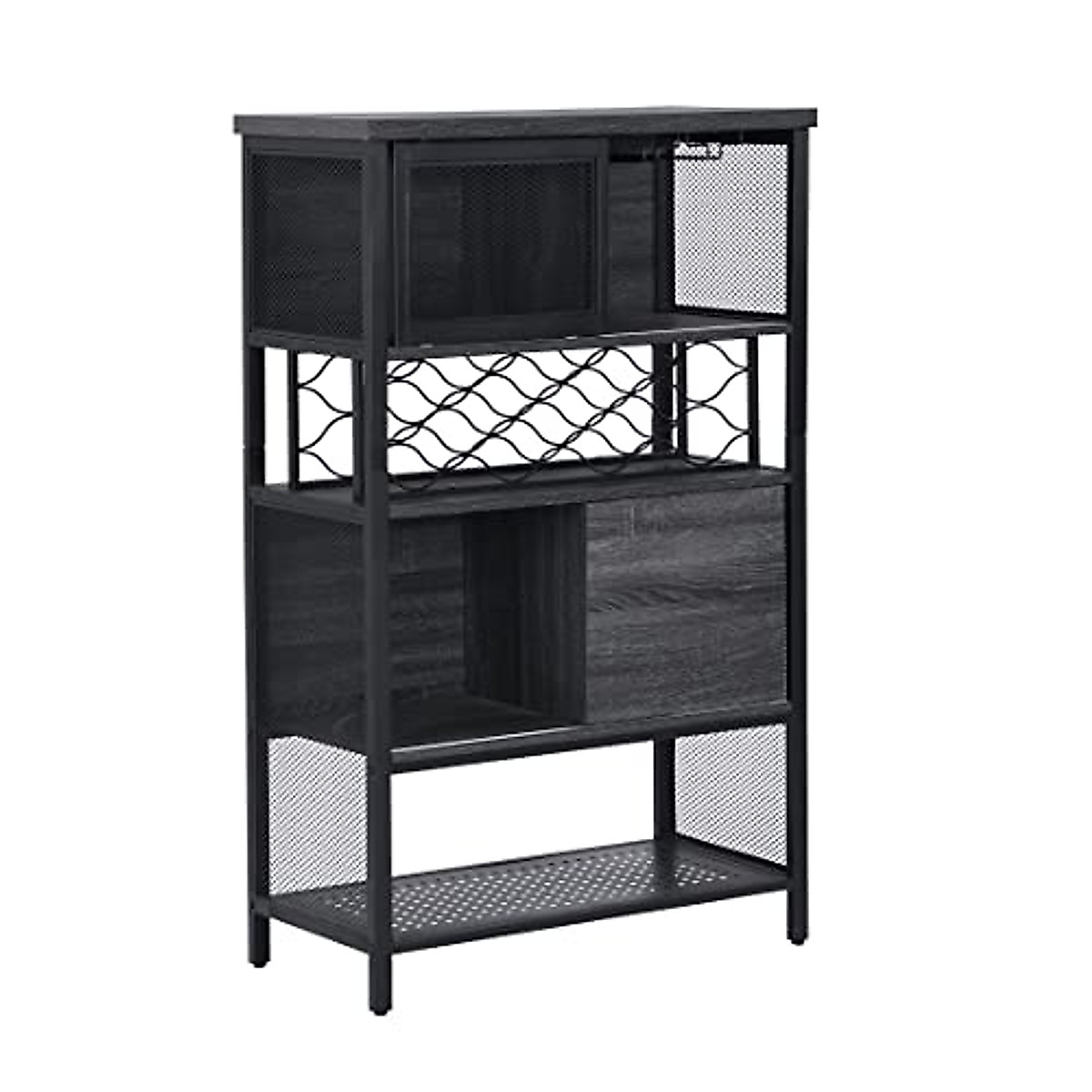 CEMKAR Industrial Bar Cabinet, Modern High Display Wine Storage Rack, Wood and Metal Cabinets for Home Kitchen Storage, Restaurant Cafe Cafeteria Bar Cabinet (Black+Gray)