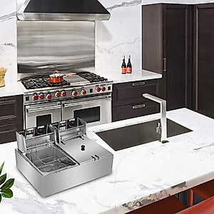 Commercial Electric Deep Fryer, Countertop Stainless Steel Deep Fryer French Fries for Restaurant Home Kitchen (Double Tank, 12.7QT/12L)